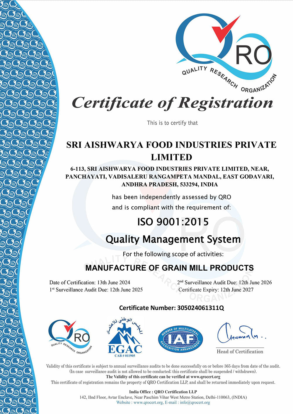 Certifications – Sri Aishwarya Foods